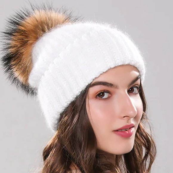 Accessories | Rich Angora Wool Real Raccoon Fur Pom Pom Hat | Poshmark